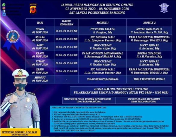 Lokasi Layanan SIM Keliling Bandung 7 November 2020 - KORLANTAS POLRI