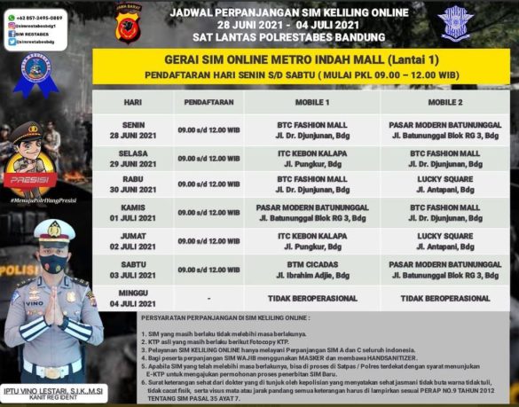 Lokasi Layanan SIM Keliling Bandung 3 Juli 2021 - KORLANTAS POLRI