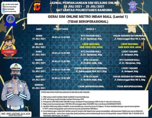 Lokasi Layanan SIM Keliling Bandung 24 Juli 2021 - KORLANTAS POLRI